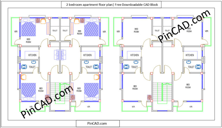 2 BHK Apartment Floor Plan | Download Free cad block
