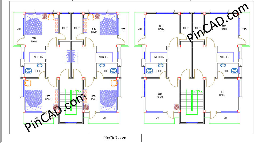 2 BHK Apartment Floor Plan | Download Free cad block