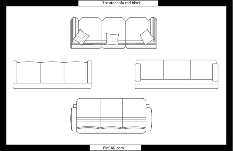 3 Seater Sofa CAD Block – Free Download in DWG - PinCad