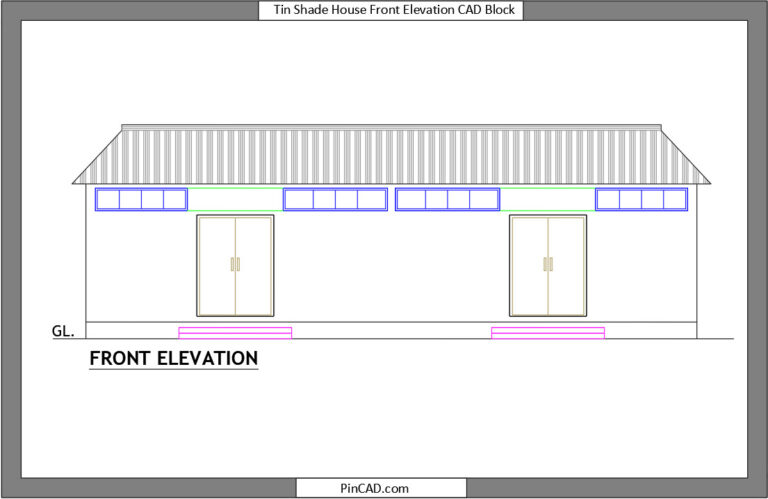 Tin Shade House Front Elevation CAD Block - PinCad