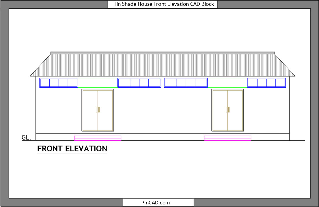 Tin Shade House Front Elevation CAD Block - PinCad