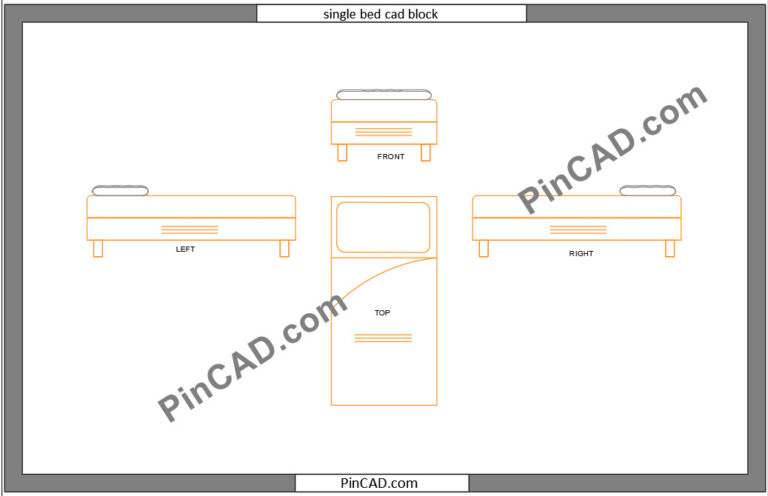Download Single Bed CAD Block | DWG File for AutoCAD - PinCad