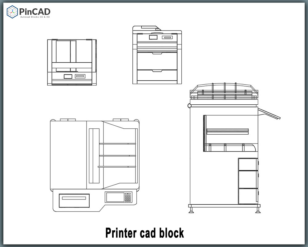 Printer CAD Block – Office Printer & Photocopier DWG - PinCad