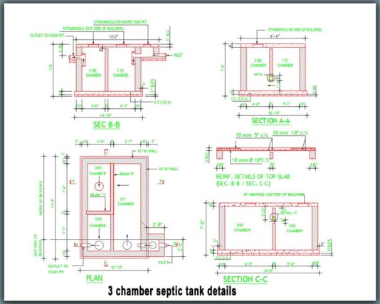 3 chamber septic tank details for Structural Design - PinCad