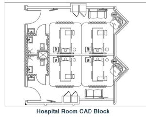 Hospital room cad block for Healthcare Design - PinCad